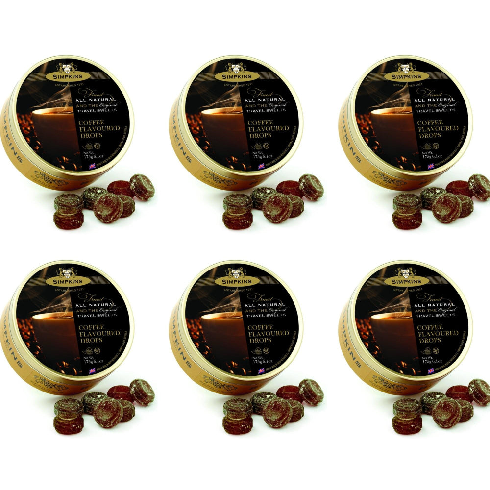6 x Simpkins Coffee Flavoured Drops 200g Tin Sweets Candy Lollies ...
